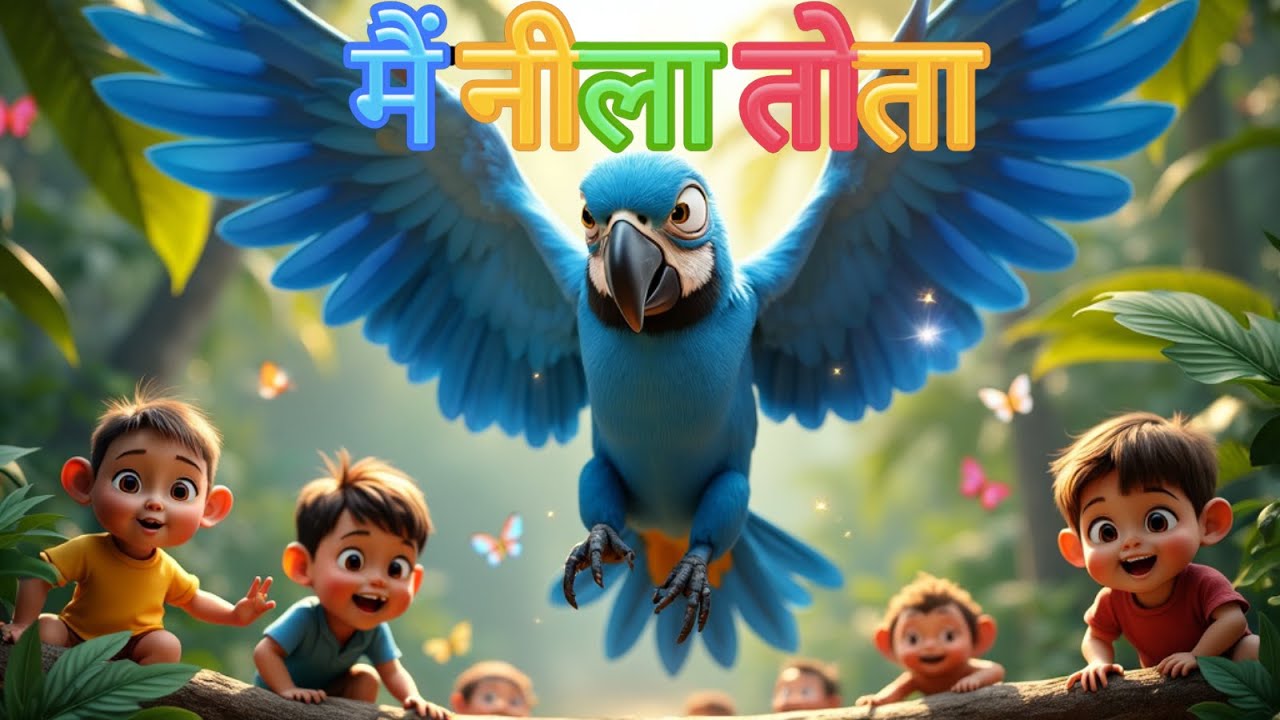 नीला तोता | मैं तोता हूँ सबसे न्यारा | Hindi Rhymes for Kids | Parrot ...