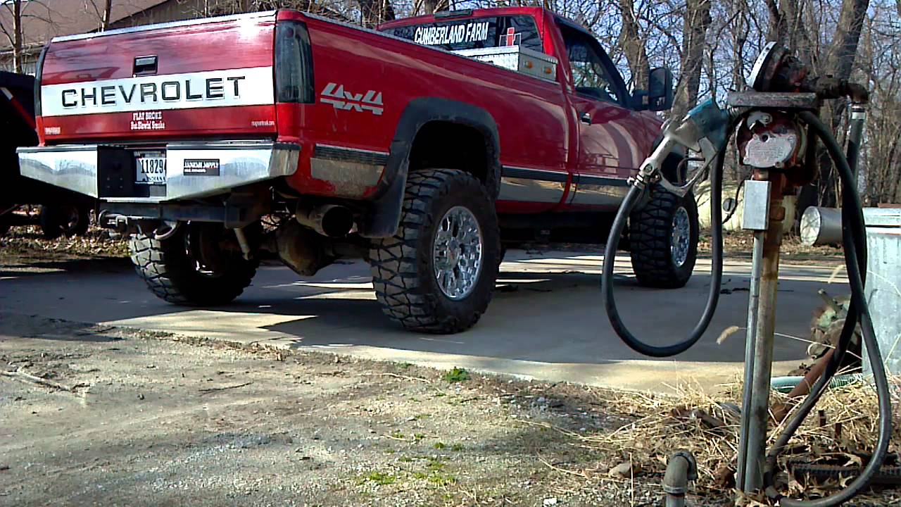97 chevy 3500 4 inch straight pipe - YouTube