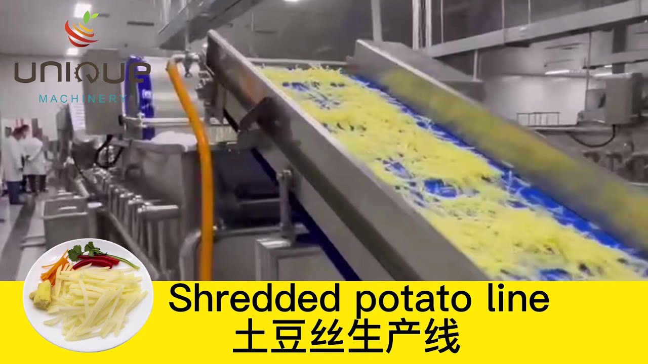 Automatic shredded potato processing line - YouTube