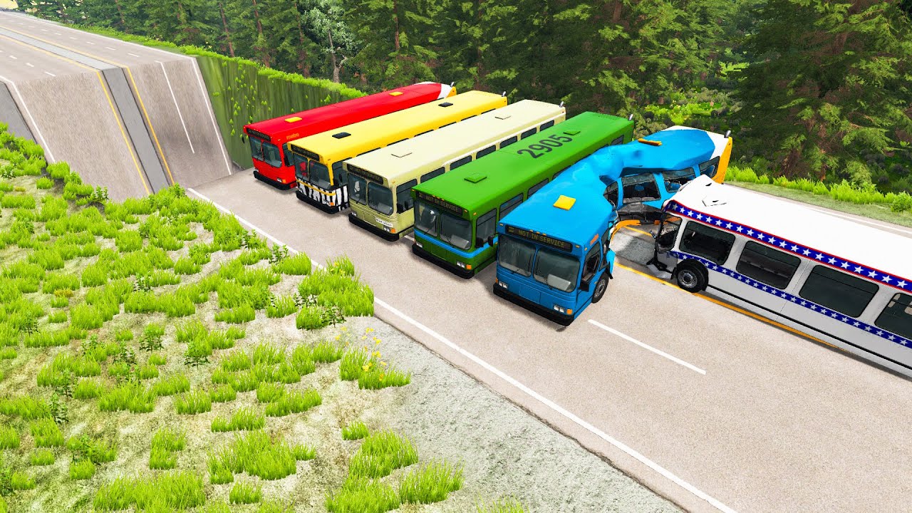 The Fastest Bus in The World Against 5 Ordinary Buses Near a Huge Pit ...