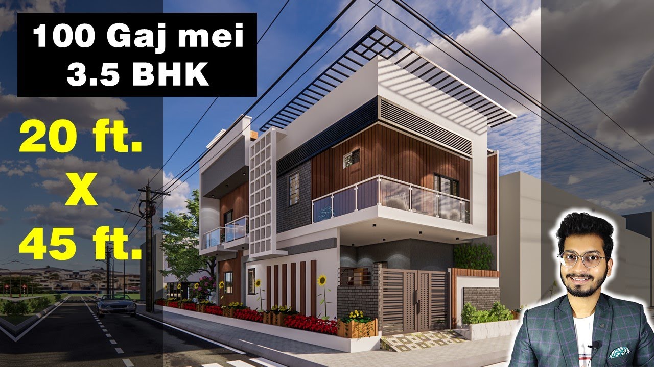 20X45 Feet House Design 3D | 100 Gaj | 900 sqft | 3.5 BHK | 6X14 Meter ...