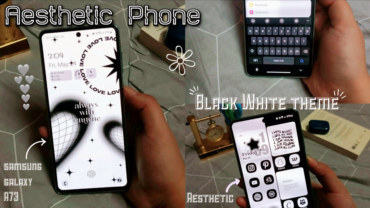🤍 How to make your phone aesthetic 🖤 samsung galaxy a73 ️ setup ...