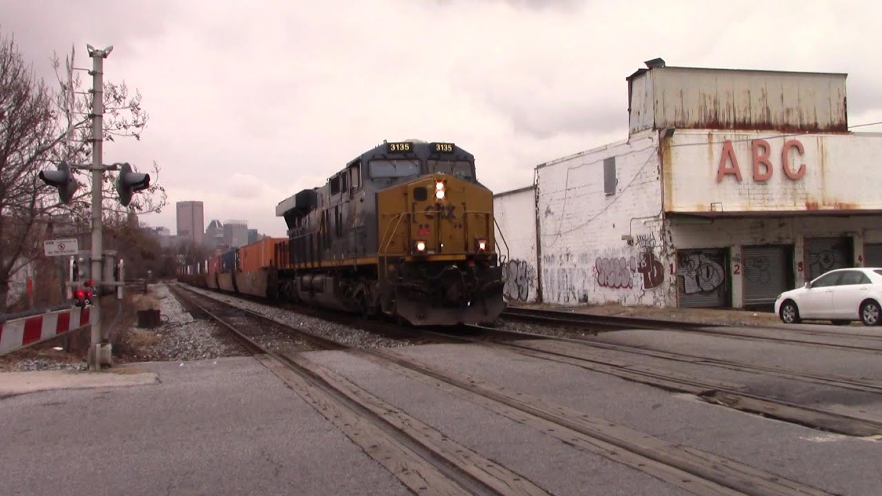 CSX/UPS Trailer Train Q031-05 westbound passing Bush St Baltimore MD ...