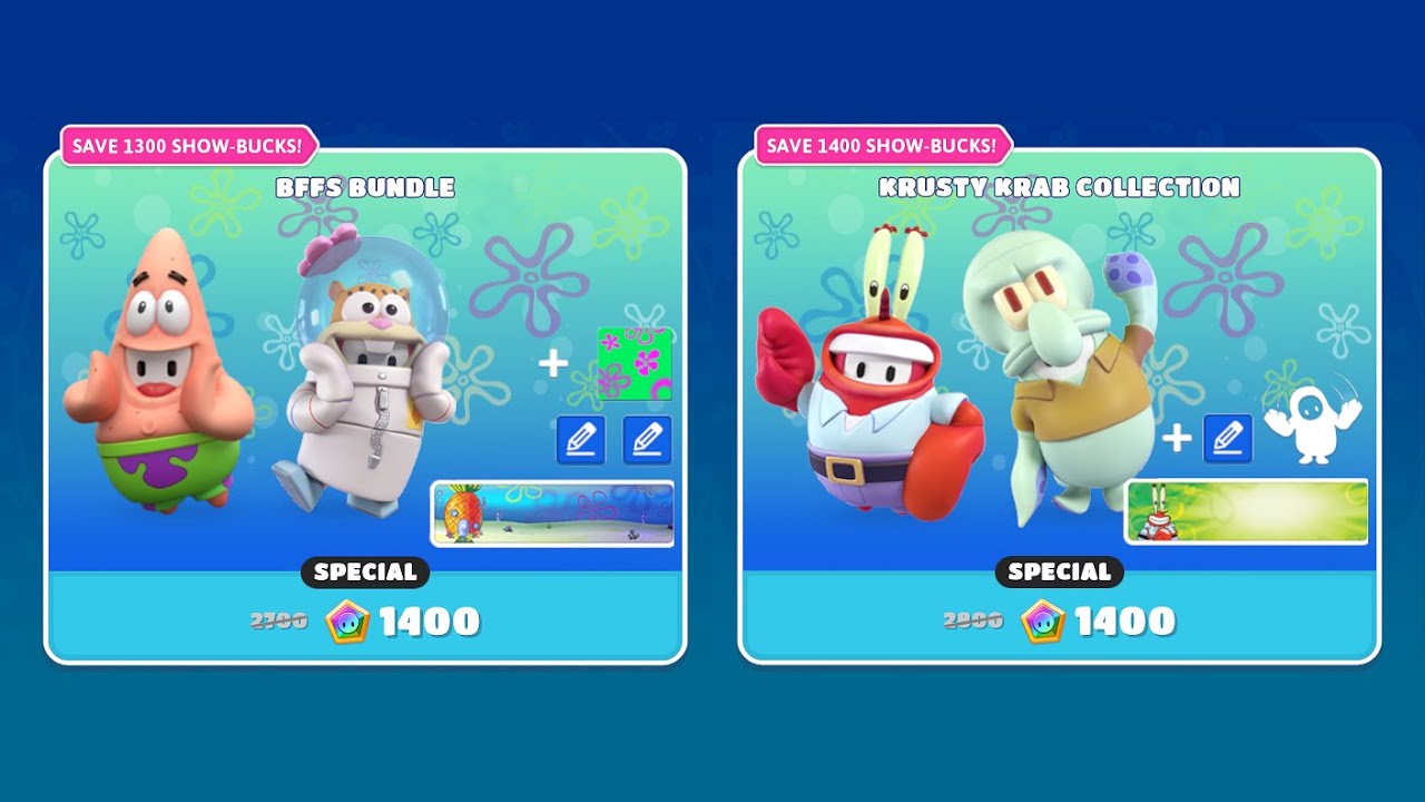 Fall Guys - Daily Item Shop - Dec. 2, 2022 🧽SpongeBob's Pals:⭐Patrick 🐿️Sandy 🦑Squidward 🦀Mr ...