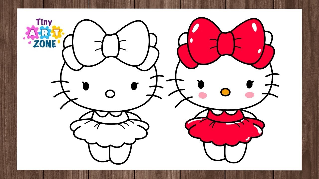 Hello Kitty Drawing | How to Draw a Cute Hello Kitty in Red Dress ...