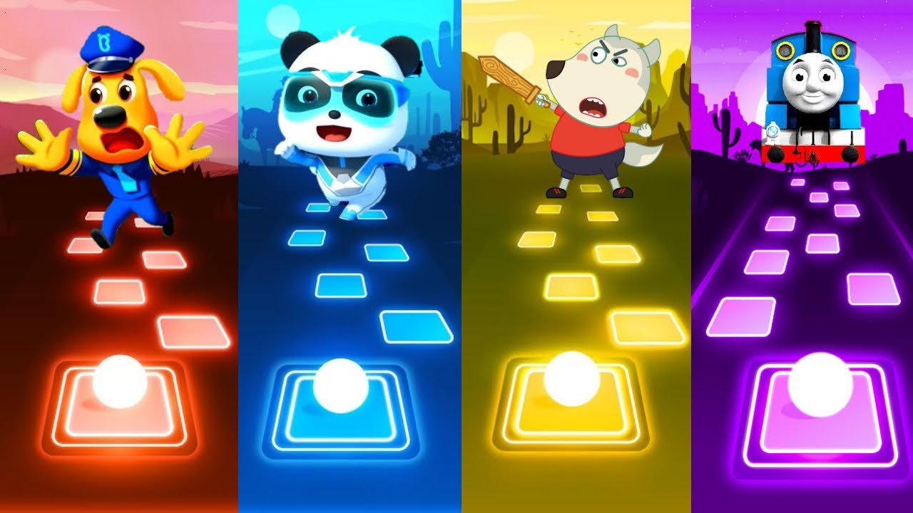Sheriff Labrador 🆚 Baby Bus 🆚 Wolfoo 🆚 Train Thomas | Tiles Hop EDM ...