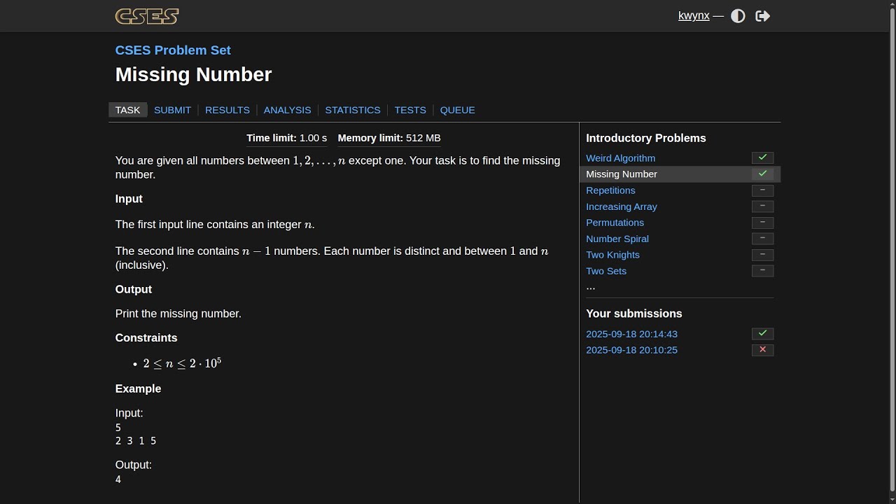 CSES Problem Set Missing Number - YouTube