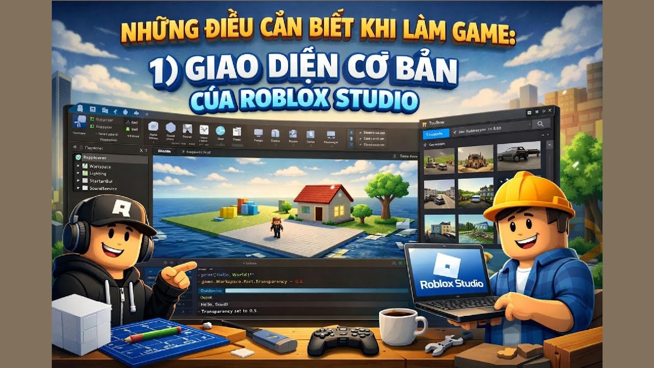 Những điều cần biết khi làm game trên Roblox studio: 1) Giao diện cơ ...