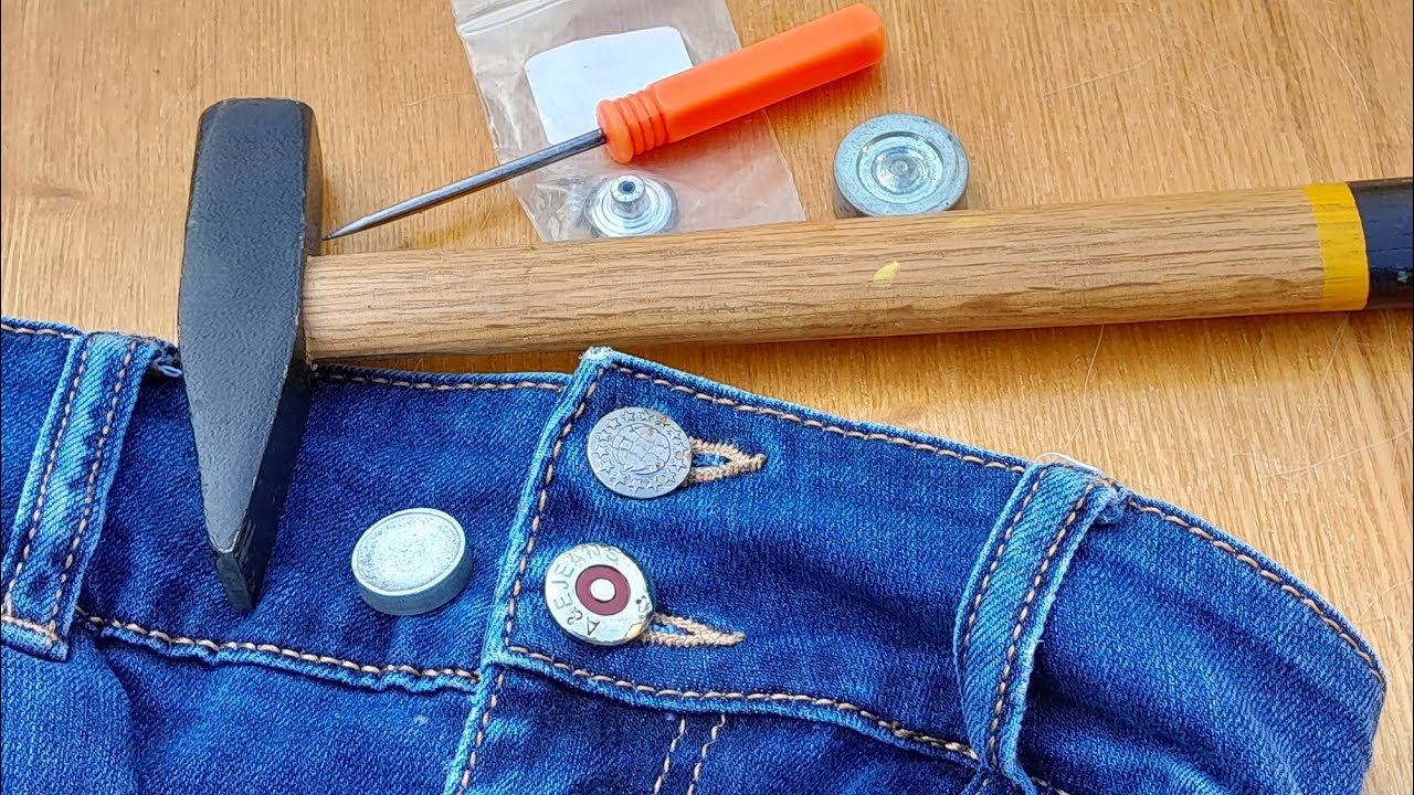 How to Attach a Metal Button to Jeans - Tools and Steps - YouTube