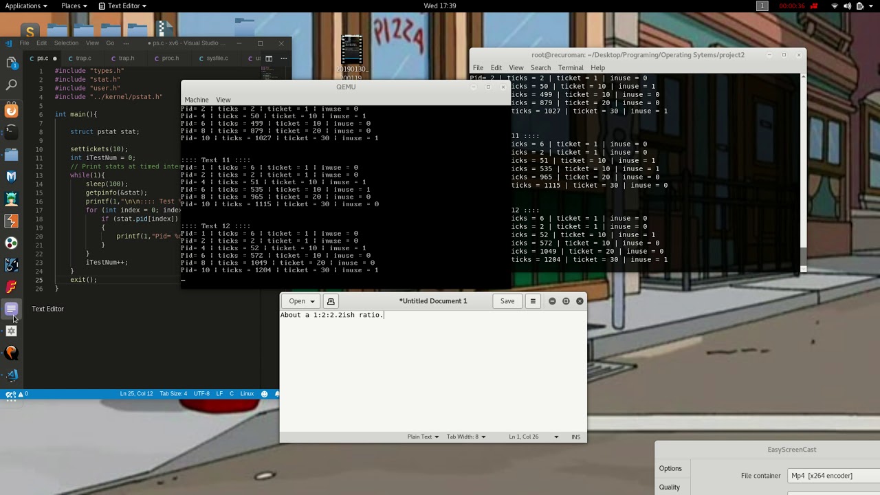 xv6 lottery scheduling implementation - YouTube