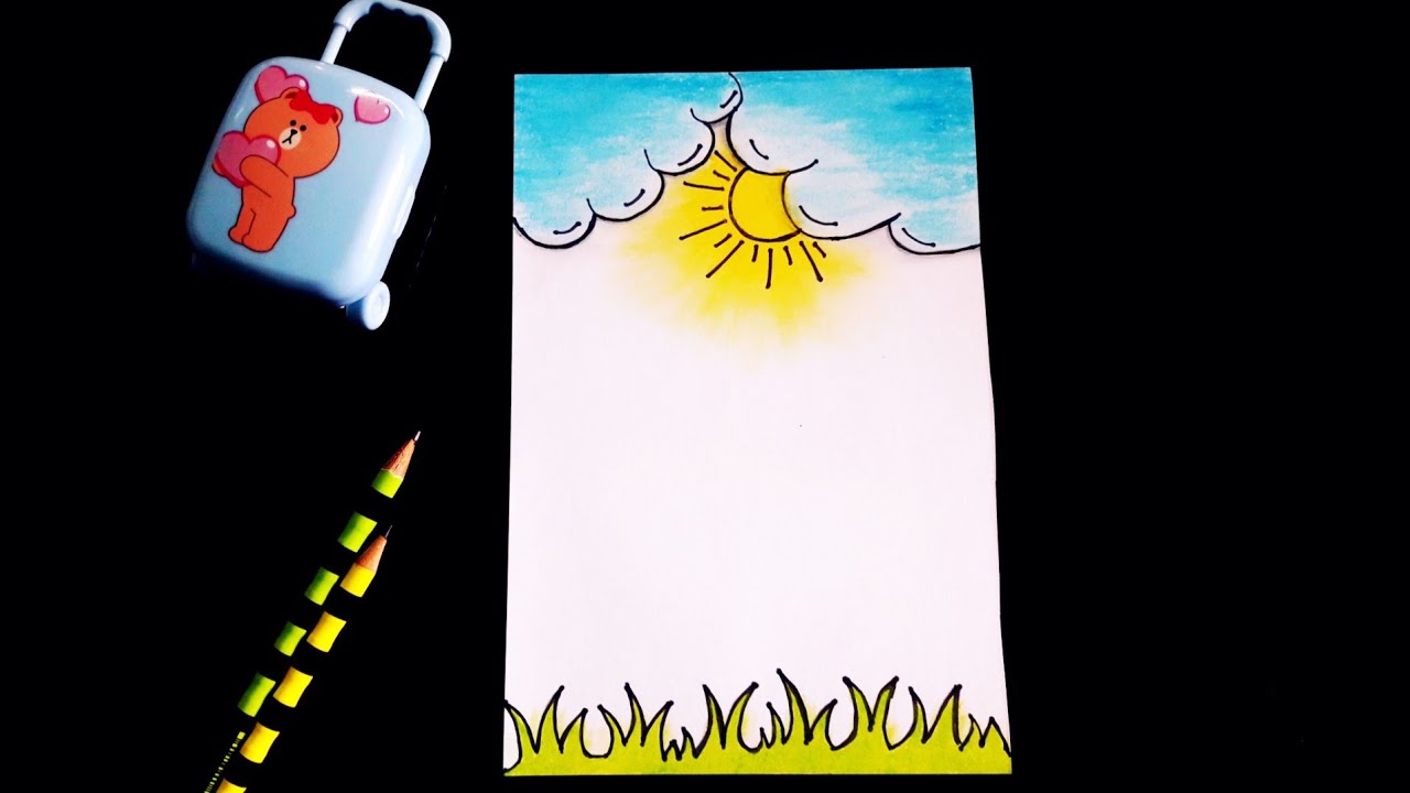 Sunny day drawing - border design on paper - easy design - nupur's ...