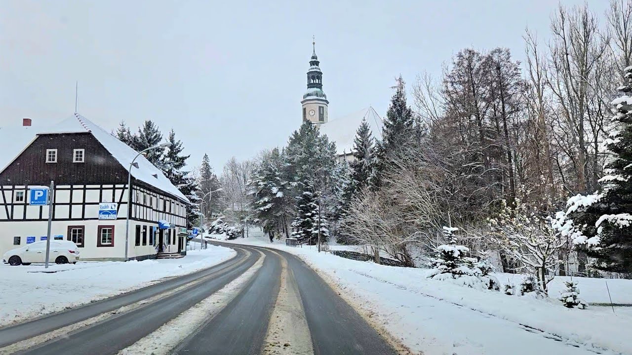 Driving in Germany 🇩🇪 | Oderwitz | Heavy Snowfall | Most Beautiful ...