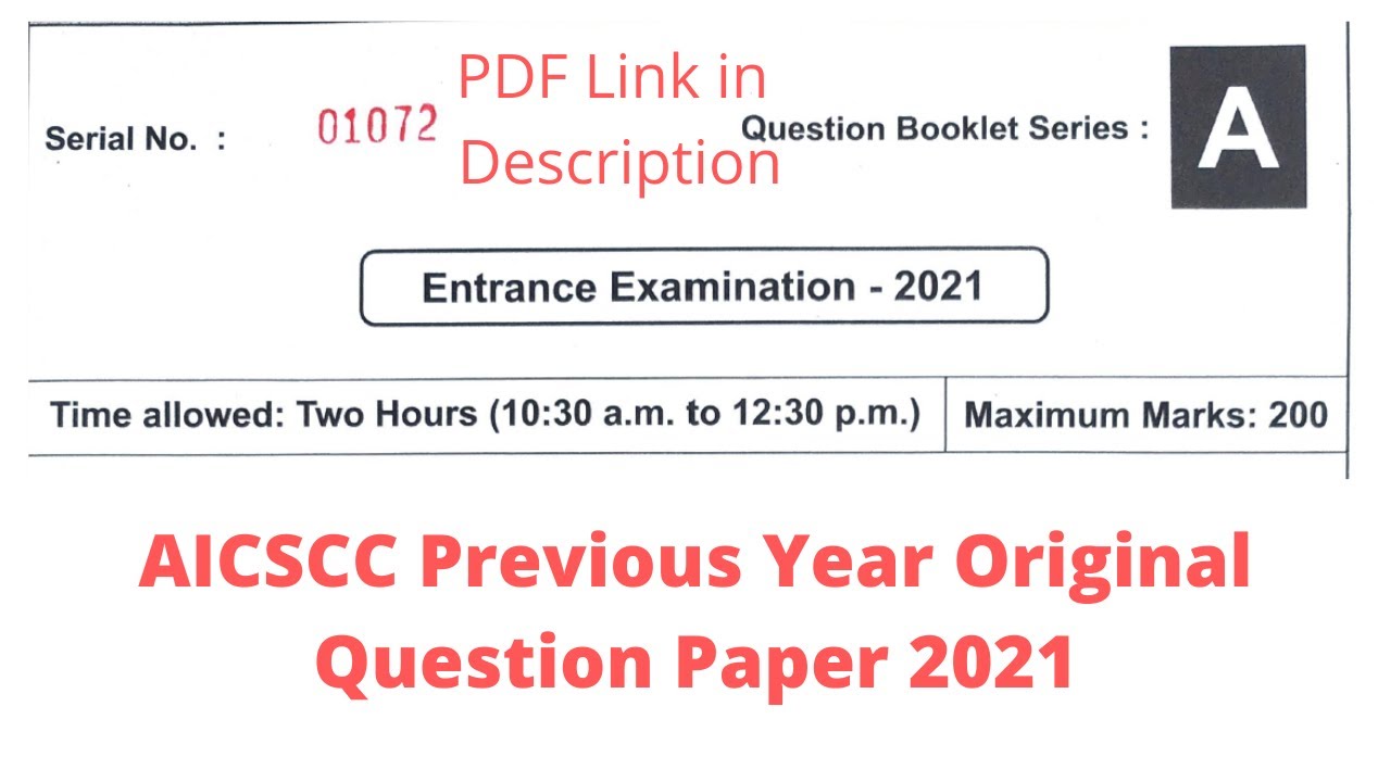 AICSCC Previous Year Question Paper Original / January 2021 - YouTube