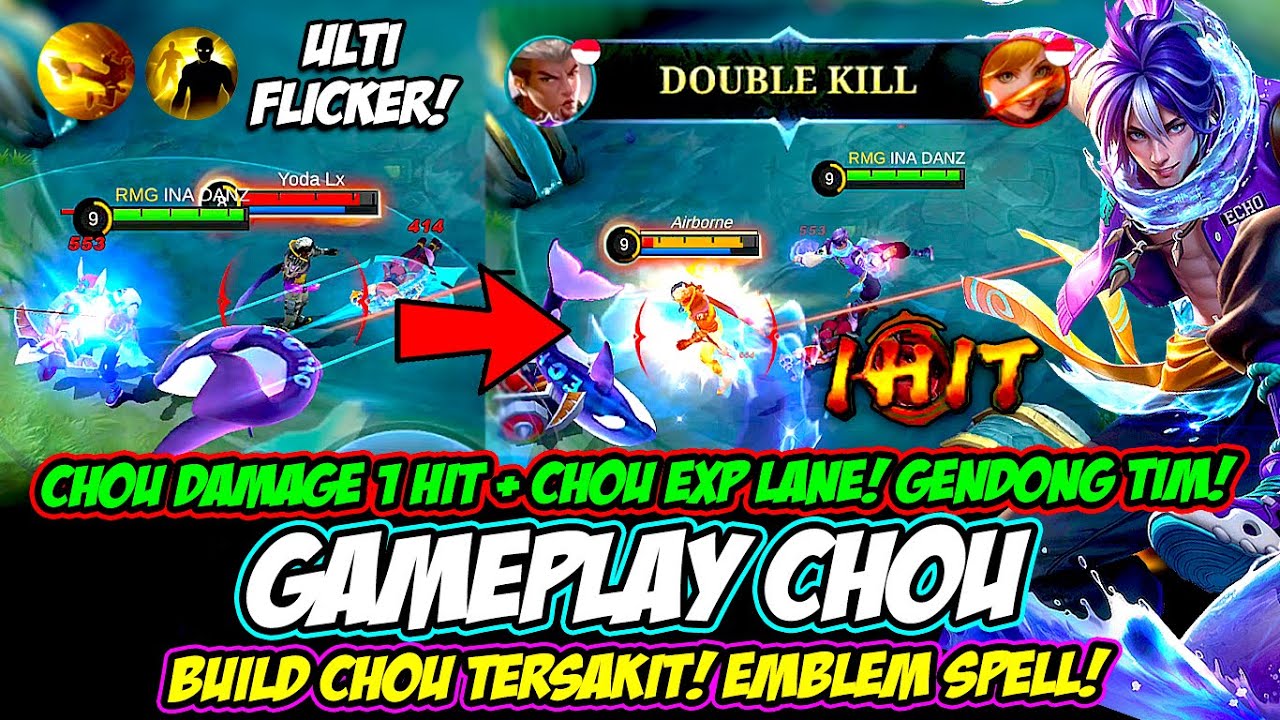 CHOU DAMAGE + CHOU ULTI FLICKER EMBLEM & BUILD CHOU TERSAKIT 2023 TUTORIAL & GAMEPLAY CHOU ...