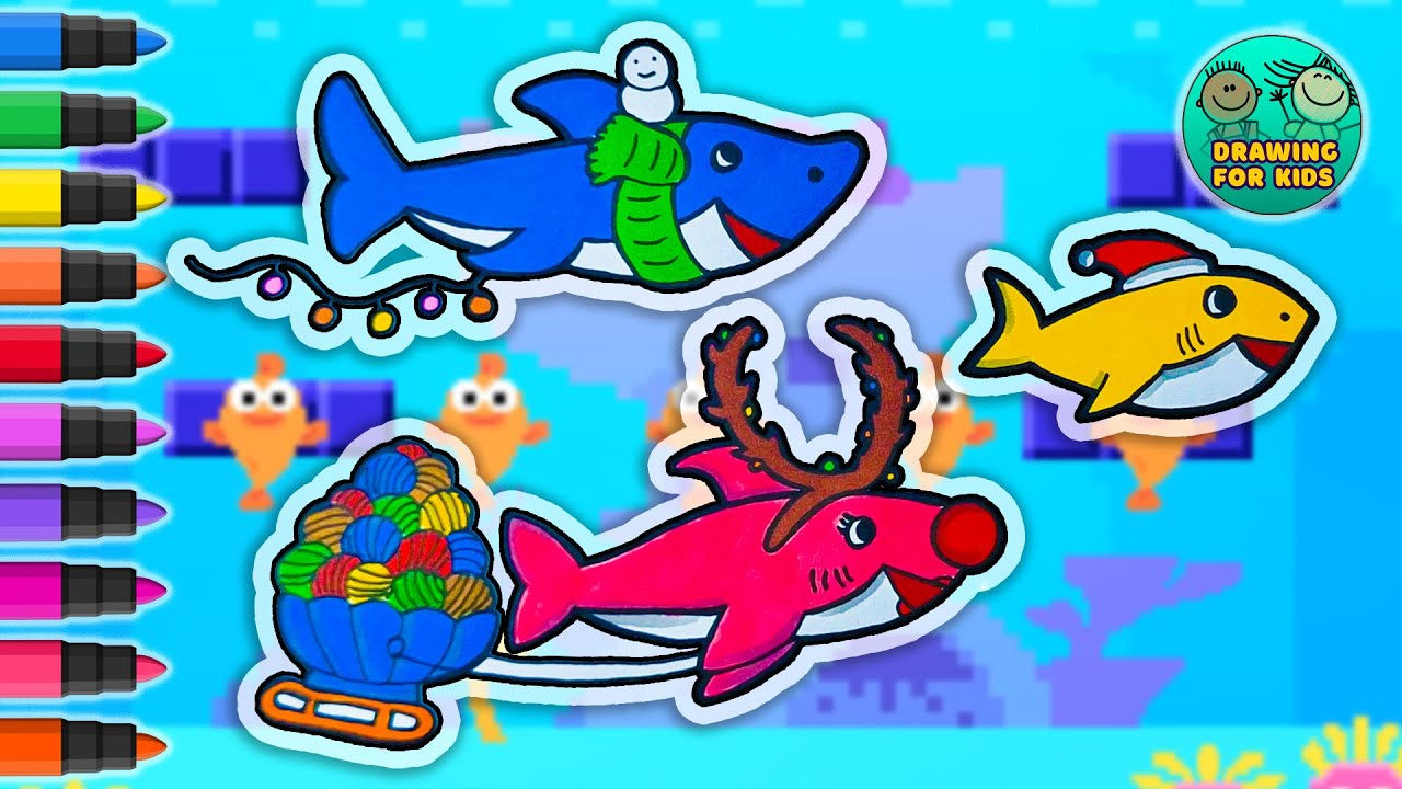 How to Draw Christmas Shark Family for Kids | Drawing for Kids - YouTube