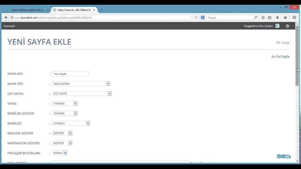 Sayfa Oluşturma Nasıl Yapılır - Kur Çalıştır - vKlasik Kontrol Paneli ...