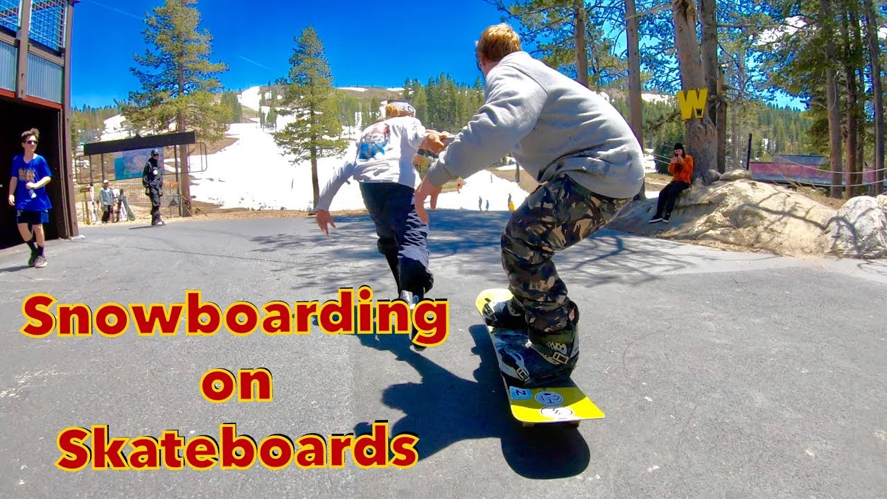 SNOWBOARDING on SKATEBOARDS on SKATE RAILS into SNOW?!!? - YouTube