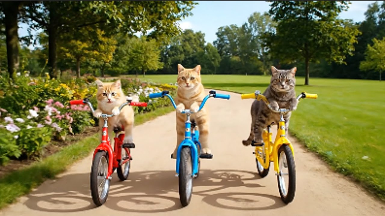MaMa Cat Family – Baby Cat Learns to Ride a Bike - YouTube