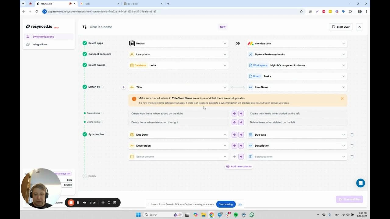 How to synchronize Notion and monday.com using resynced.io - YouTube