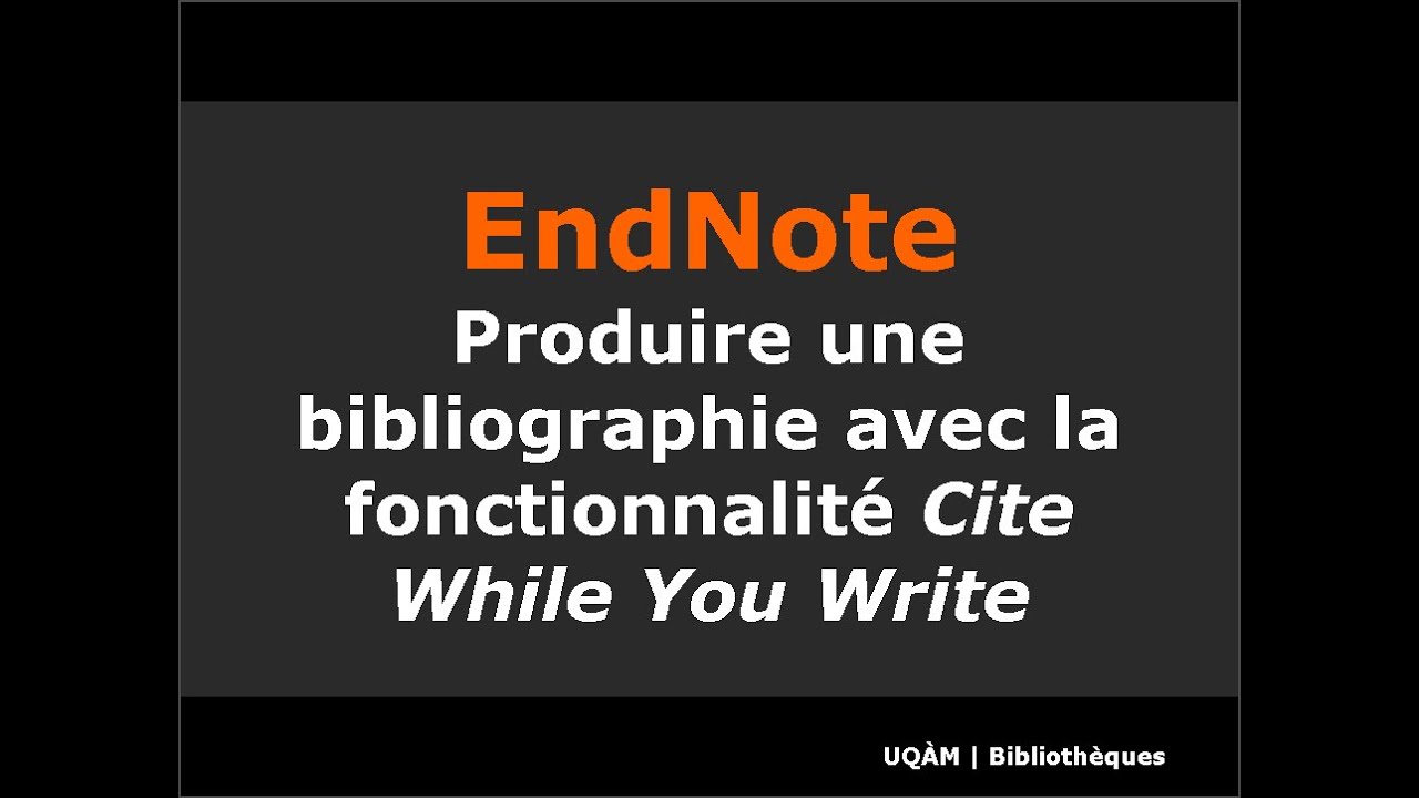EndNote - Produire une bibliographie avec la fonctionnalité Cite While You Write - YouTube