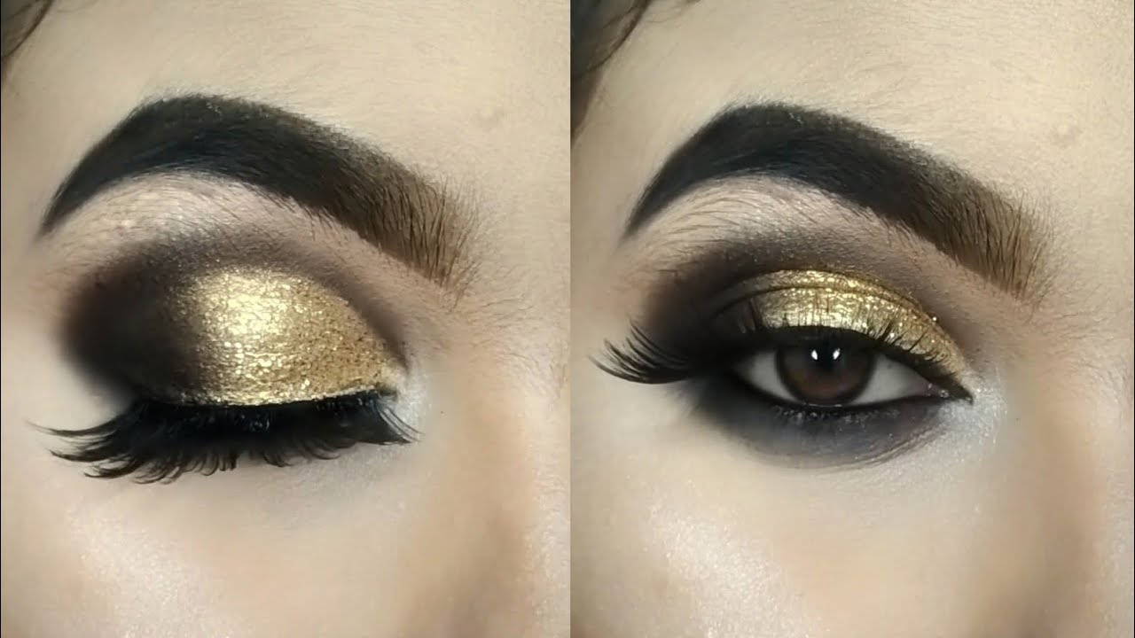 Glittery Golden Smokey Eye Makeup Tutorial - YouTube