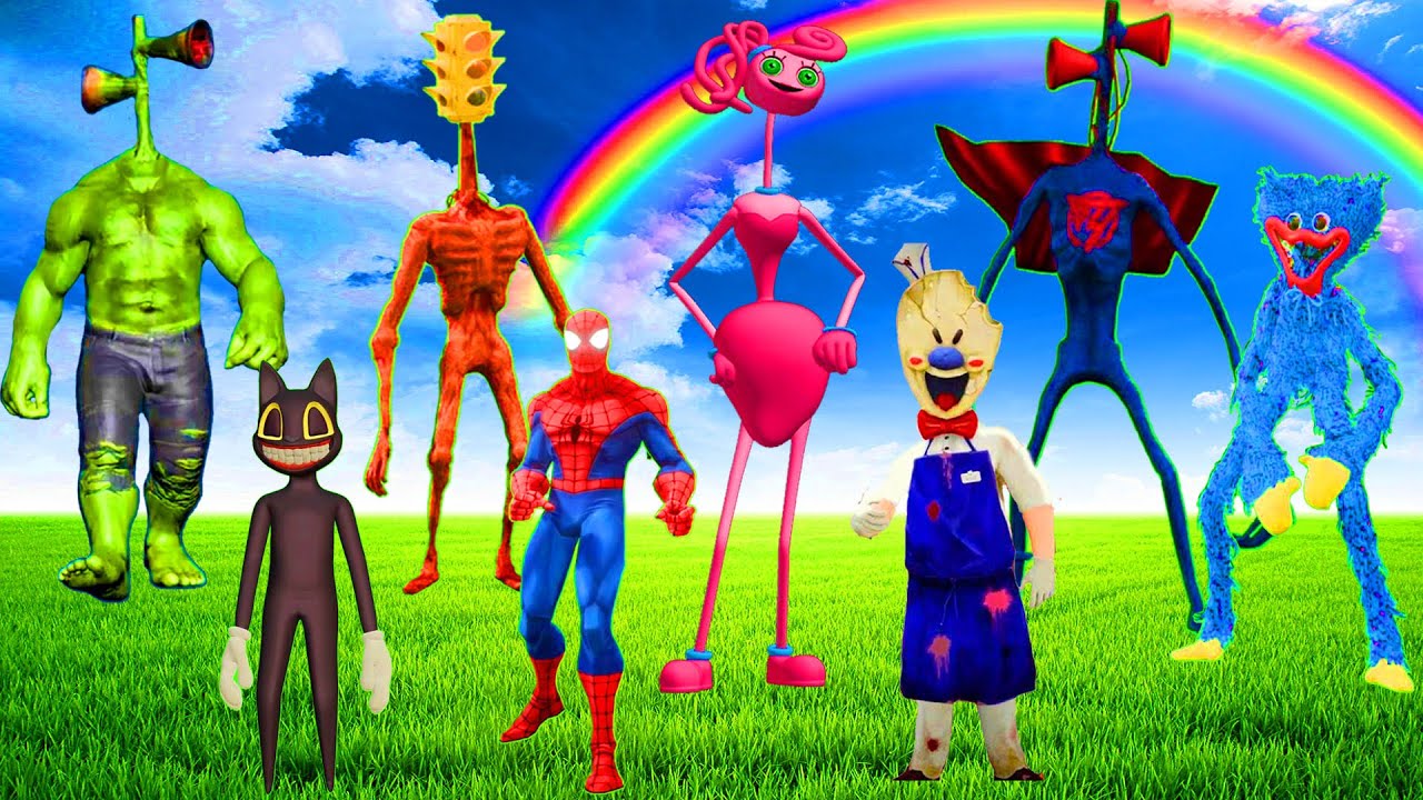 Siren head Spider man Cartoon Cat Huggy Wuggy Hulk Lamp head SCP - YouTube