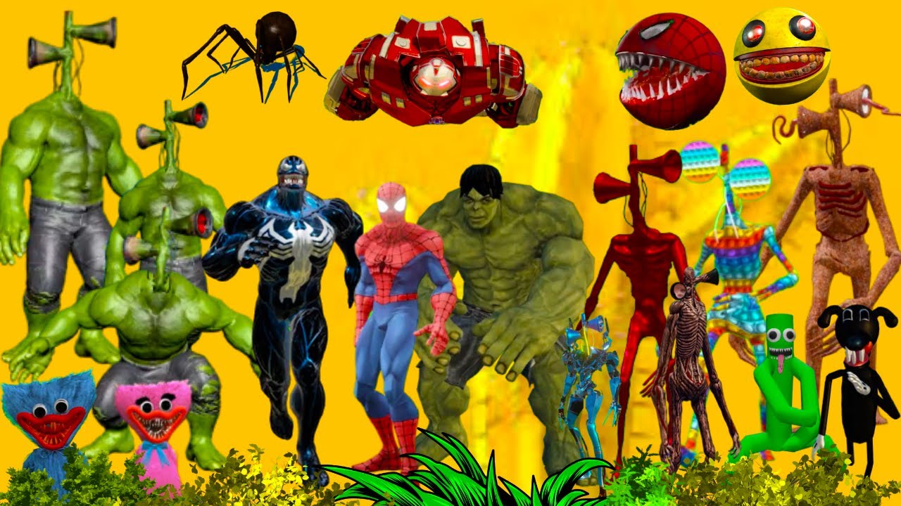 angry Pac-Man Chucky VS Long Leg Siren Head Hulk Hugge Wuggy Ice Screan ...