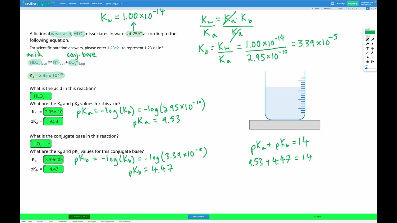 Chemistry - Strength of Acids & Bases - Converting Between Ka & Kb ...