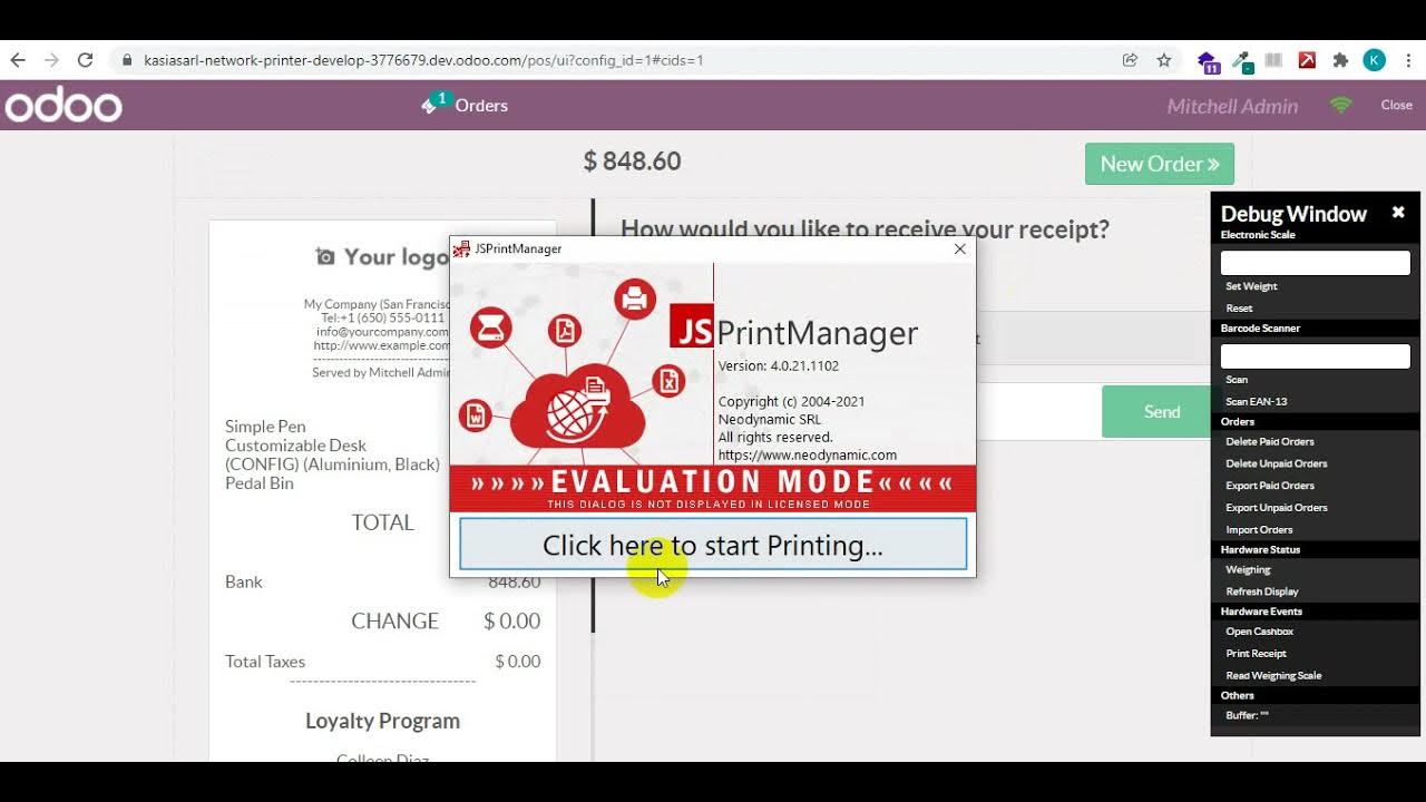 DEMO Odoo POS NETWORK PRINTER with JsPrintManager - YouTube