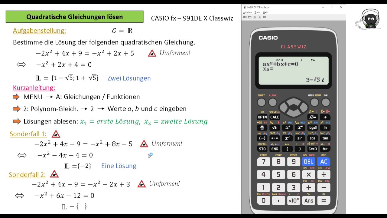 Quadratische Gleichungen lösen - #4 Tutorial -CASIO fx- 991 DE X ...