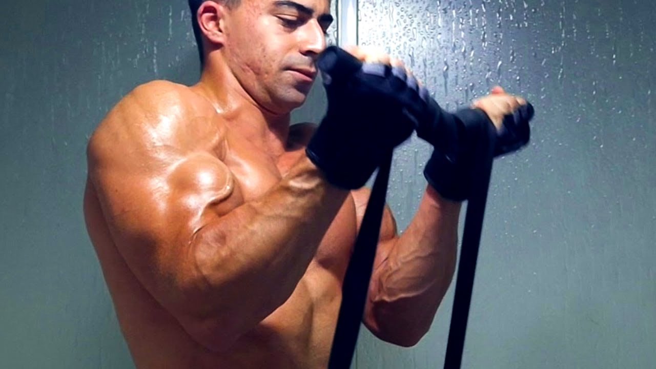 Young Bodybuilder Showing His Pumped Muscle Flexing Muscle Worship