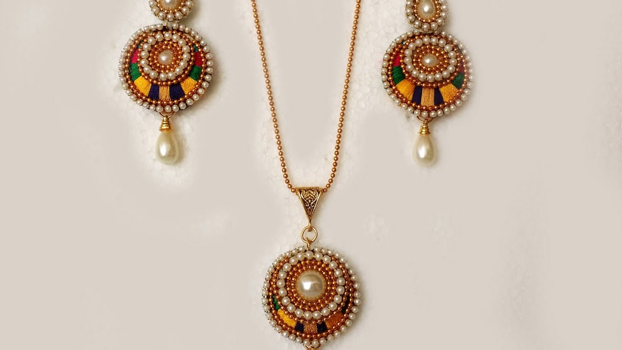 How to make a latest handmade Silk Thread attach Pendant with earrings ...