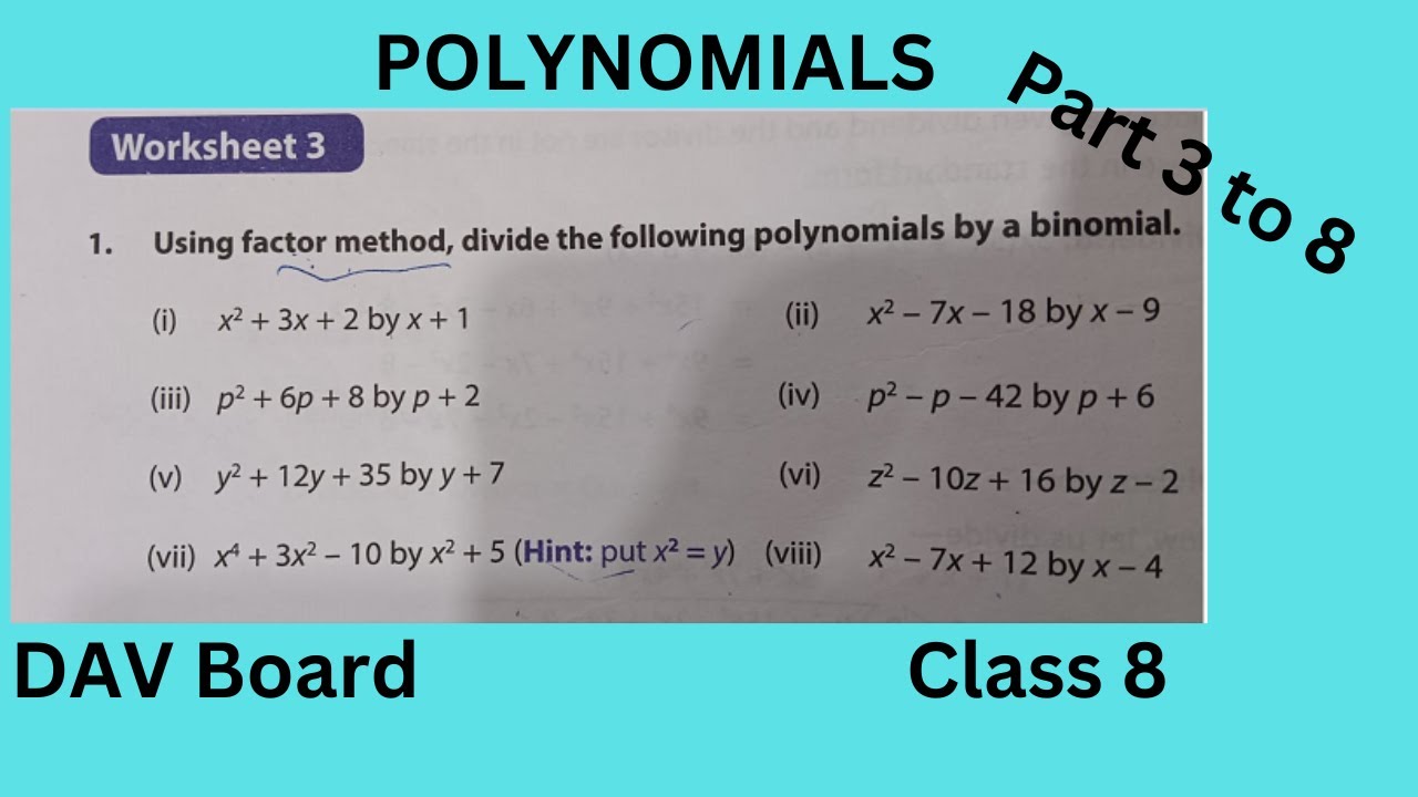 W Sheet 3 Q No 1 , 3rd to 8th parts, divide by factor method, class 8 ...