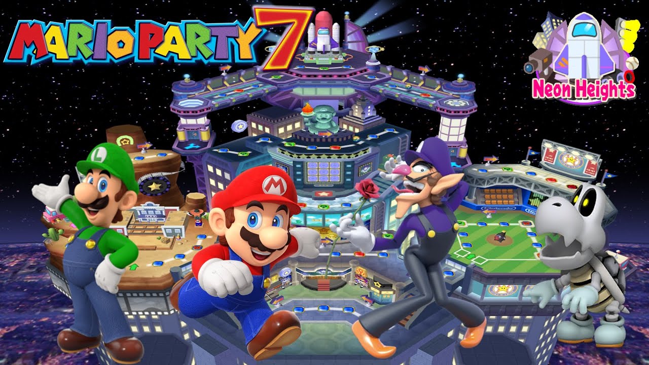 Mario Party 7 - Luigi vs Mario vs Waluigi vs Dry Bones - Neon Heights ...