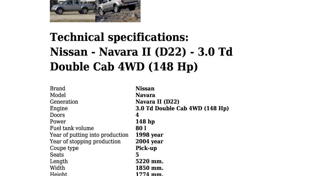 Nissan - Navara II (D22) - 3.0 Td Double Cab 4WD (148 Hp) - Technical ...
