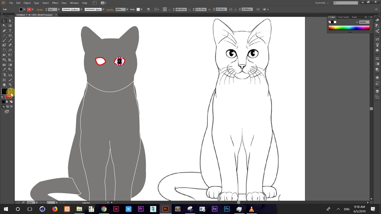 How to draw cat sketch using pen tool in Adobe Illustrator - YouTube