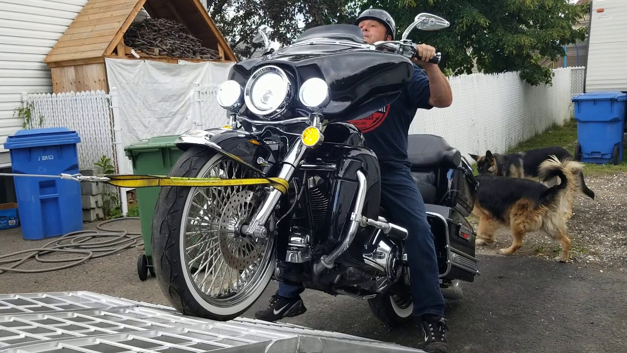 Load motorcycle ramp and winch - YouTube