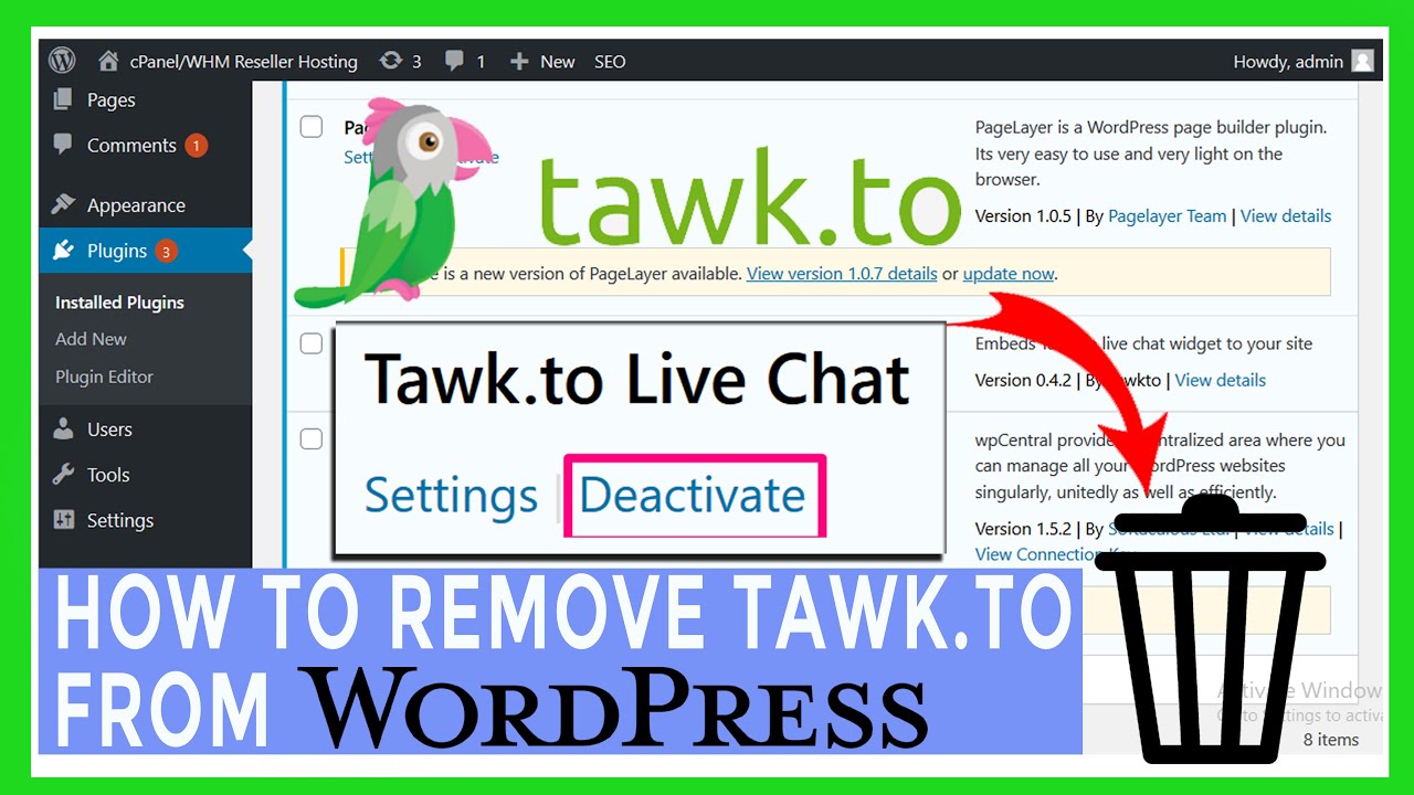How to Remove tawk.to from WordPress site? - YouTube