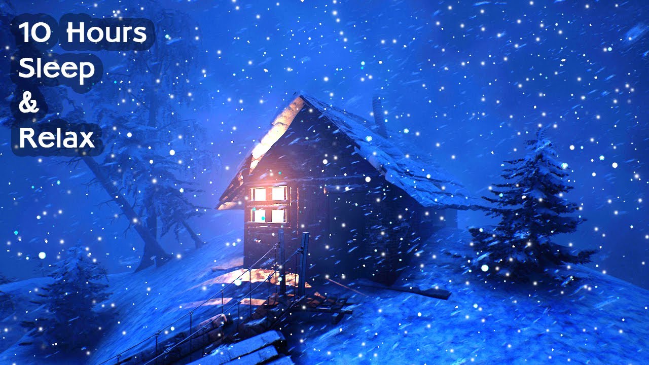 Snowstorm at night for a deep sleep | Heavy blizzard at a mountain hut ...