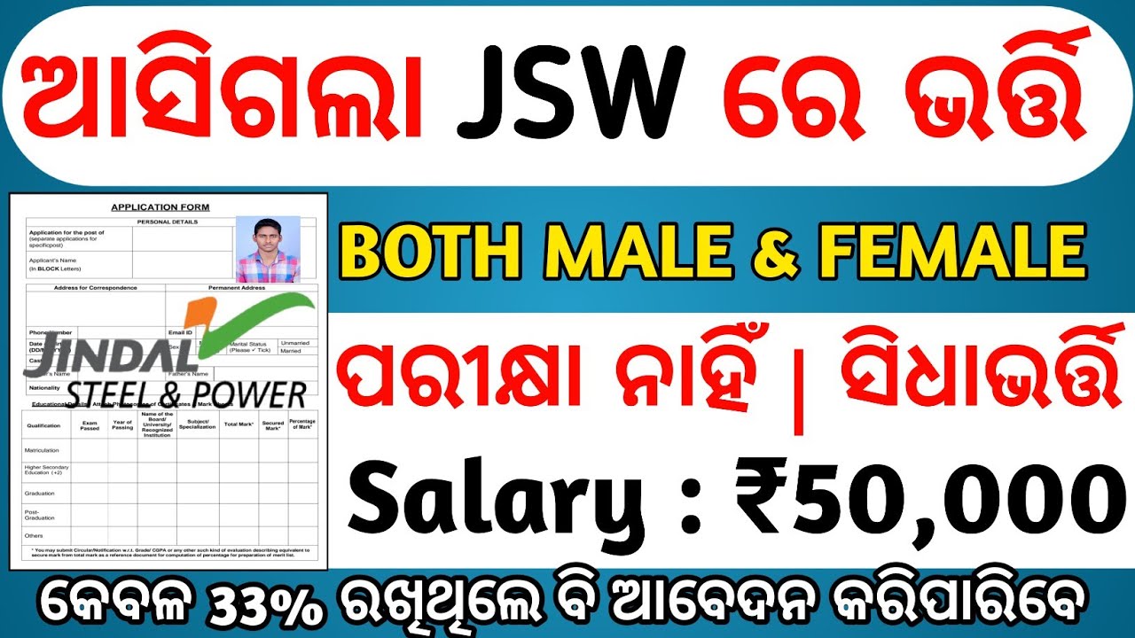 Odisha Jindal Steel Plant Job Recruitment 2025/Odisha JSW Job ...
