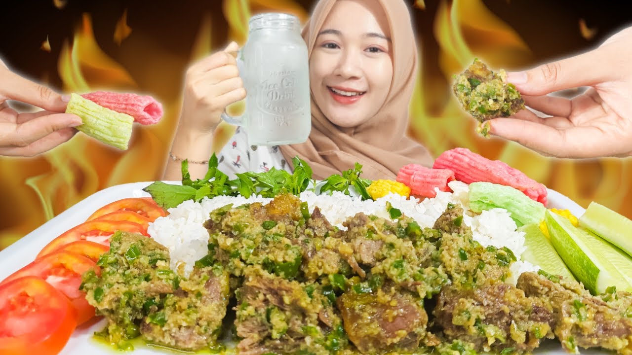ASLI KENYAAANG!!! MAKAN NASI PAKE OSENG DAGING SAPI CABE IJO LALAPAN ...