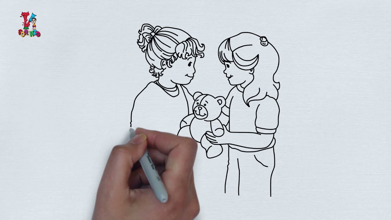 How to draw two little girls | easy step by step two little girls ...