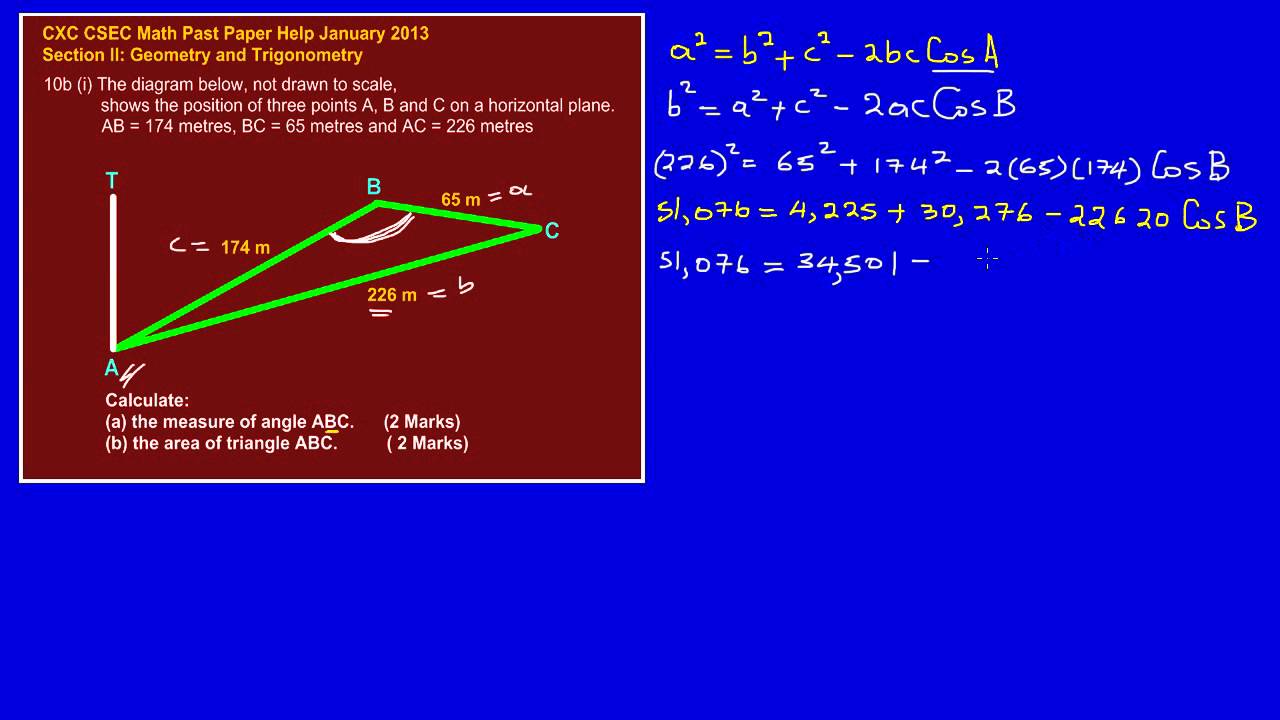 CSEC CXC Maths Past Paper 2 Ques 10b (i)(a)(b) Jan 2013 Exam Solutions ...