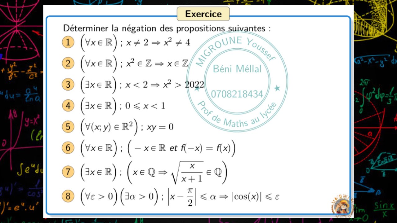 Négation d’une proposition — logique mathématique — Opérations sur les ...