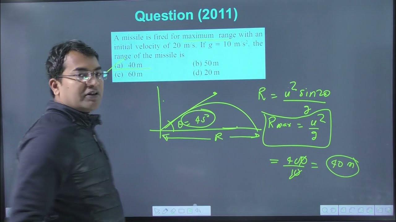 a-missile-is-fired-for-maximum-range-with-an-initial-velocity-of-20-m-s