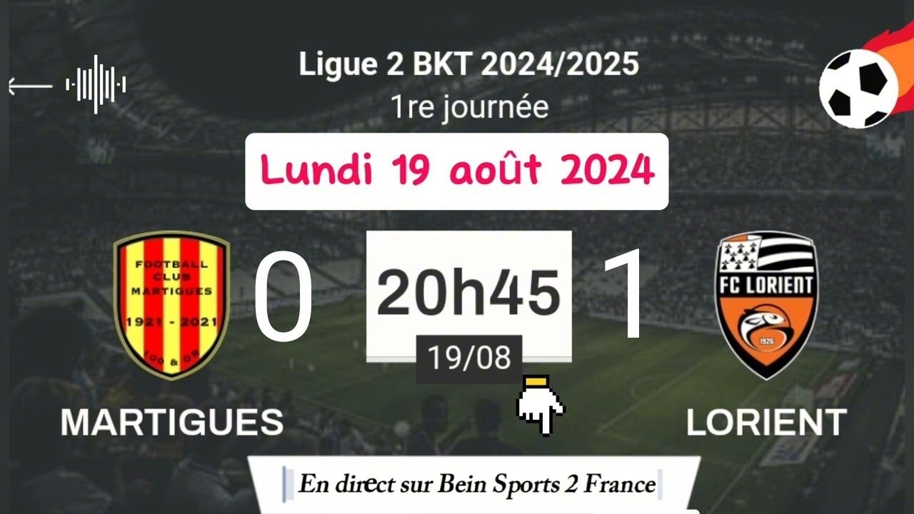Ligue 2 BKT : FC Martigues 0-1 FC Lorient en direct sur Bein Sports 2 ...