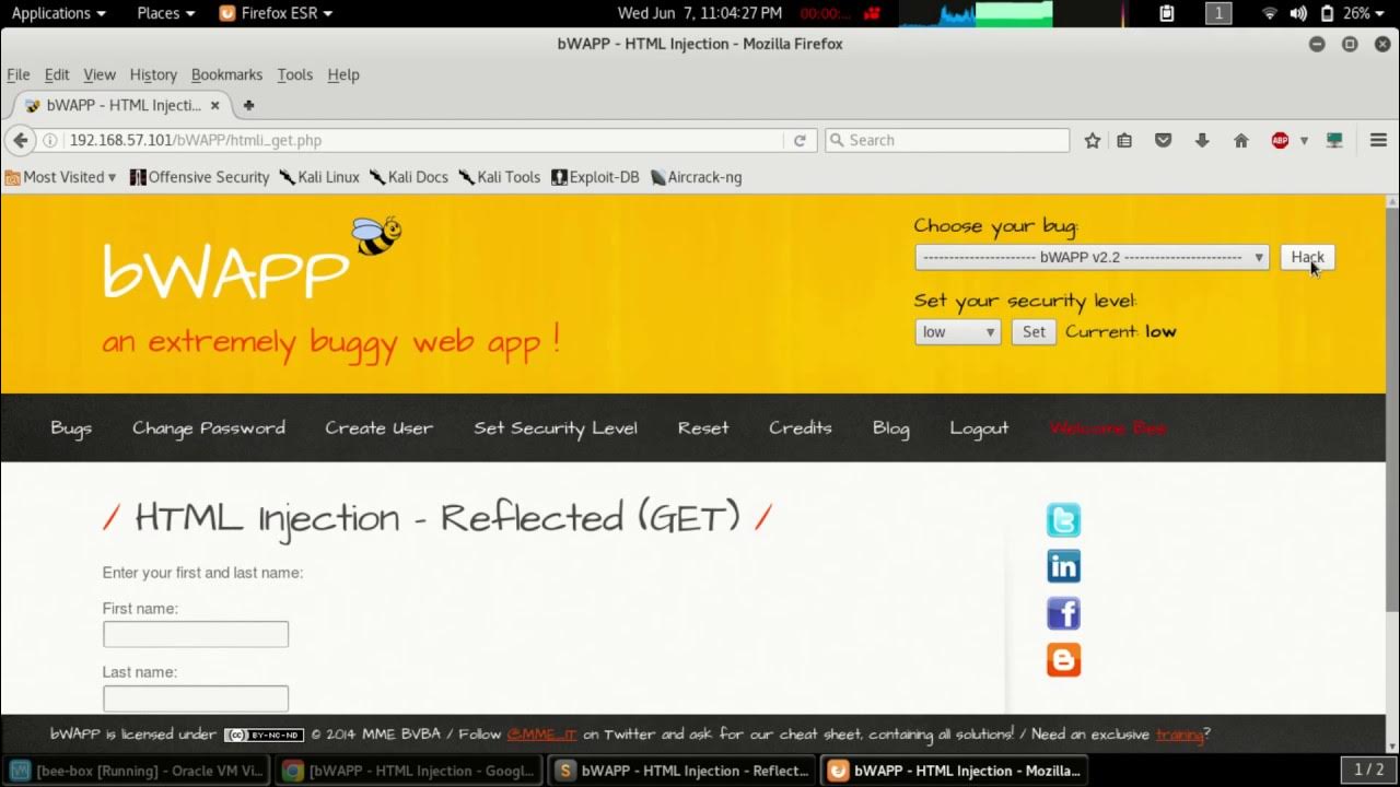 bWAPP - HTML Injection - Reflected (GET) - YouTube