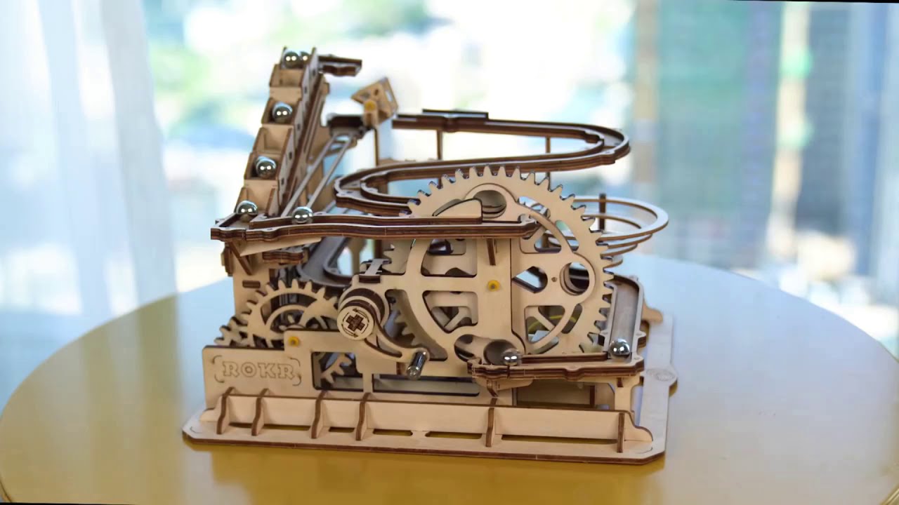 Rokr 4 Kinds Marble Run DIY Waterwheel Wooden Model Building Block Kits ...