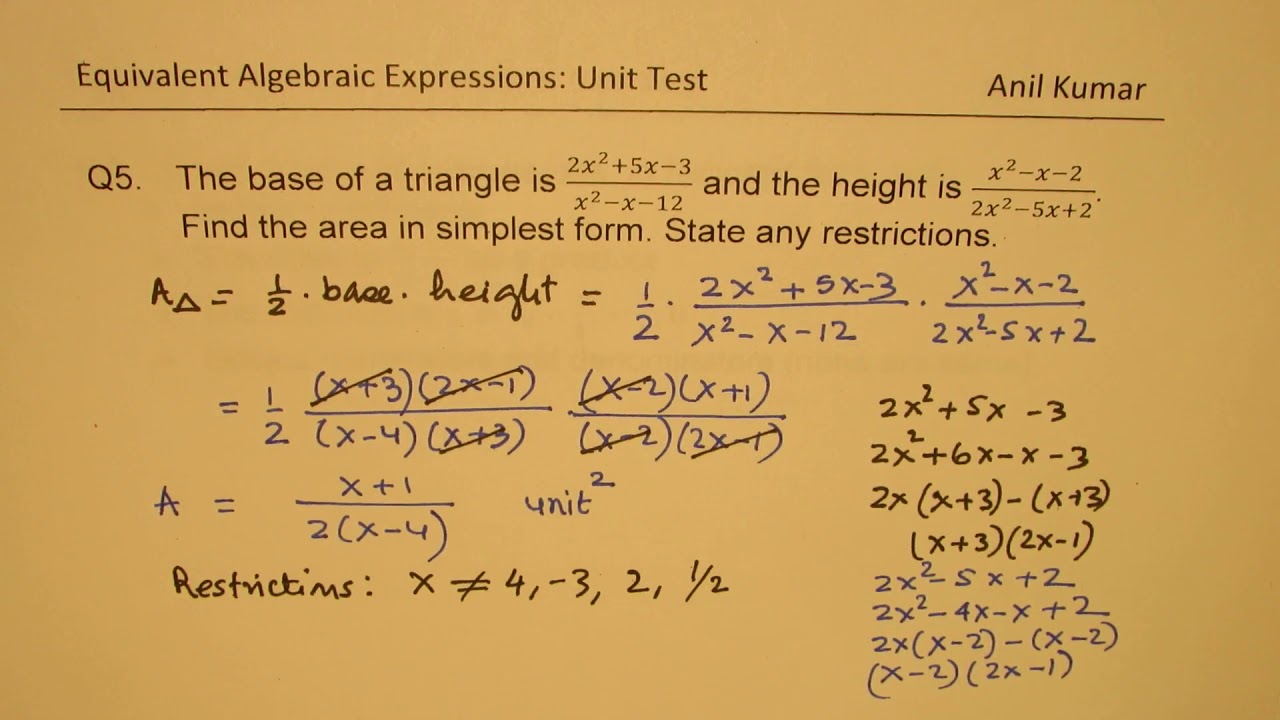 Write 2 Rational Functions with given restrictions with unique terms ...