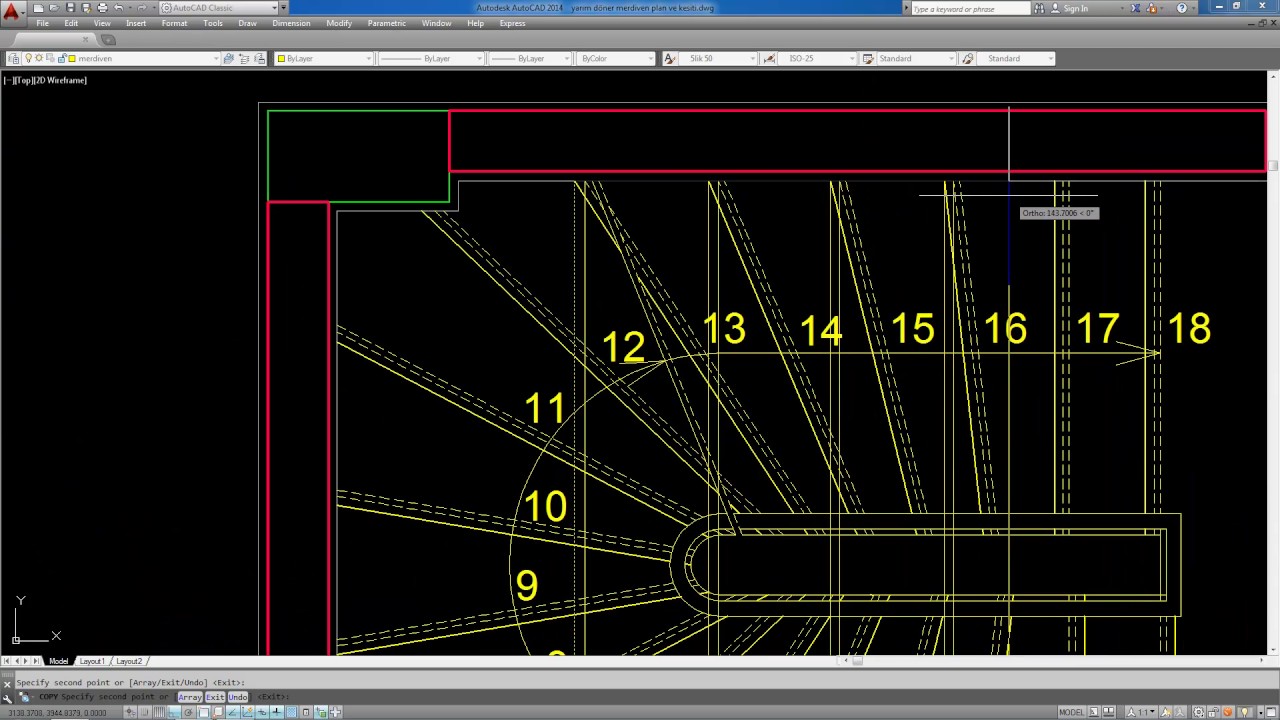YARIM DÖNER MERDİVEN PLAN VE KESİTİ PART 4 kesit - YouTube